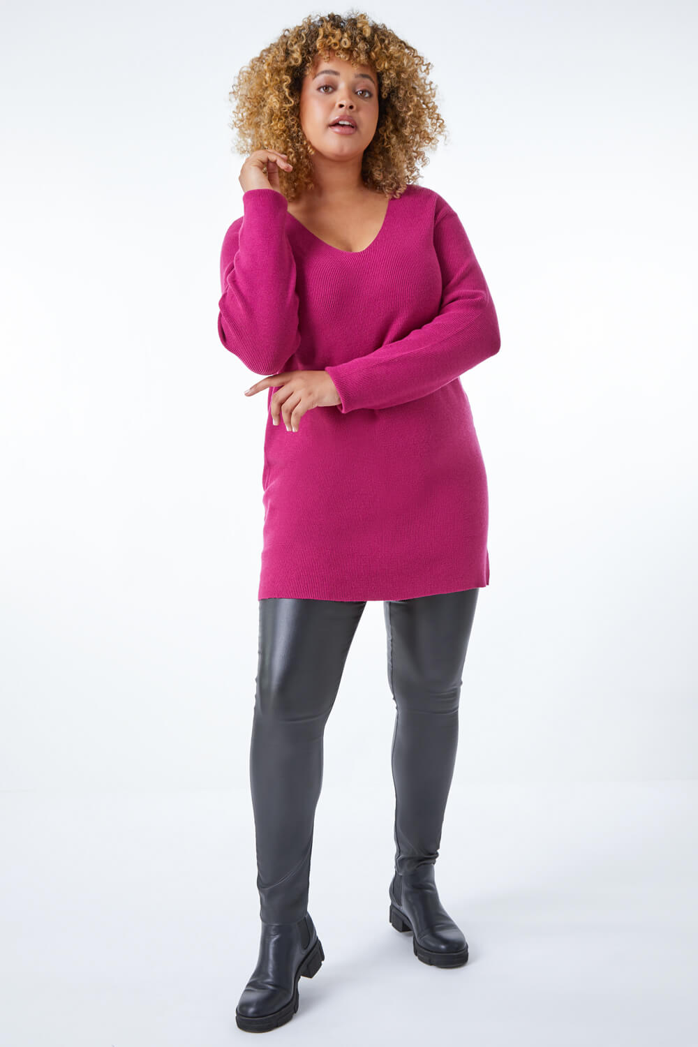 Curve Wide Sleeve Jumper in Magenta - Roman Originals UK