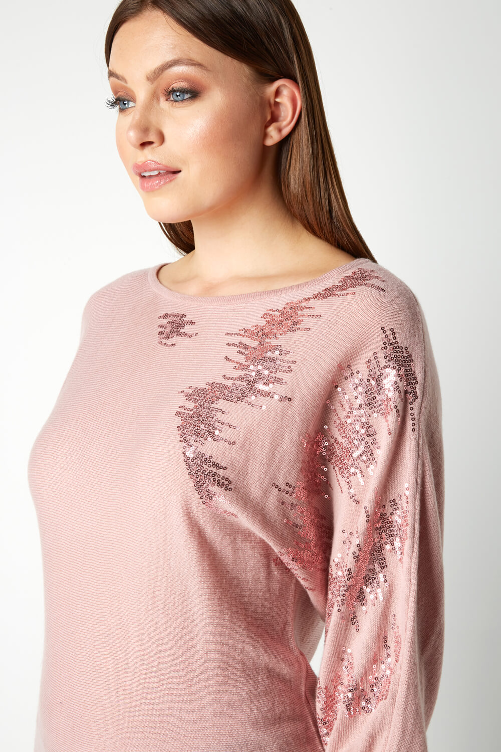 Sequin Detail Batwing Jumper in Pink - Roman Originals UK