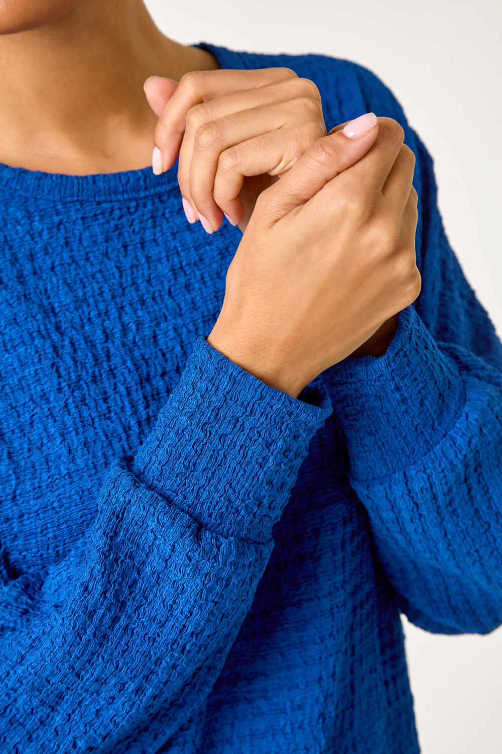 Royal Blue Plain Long Sleeve Textured Jersey Top | Roman UK