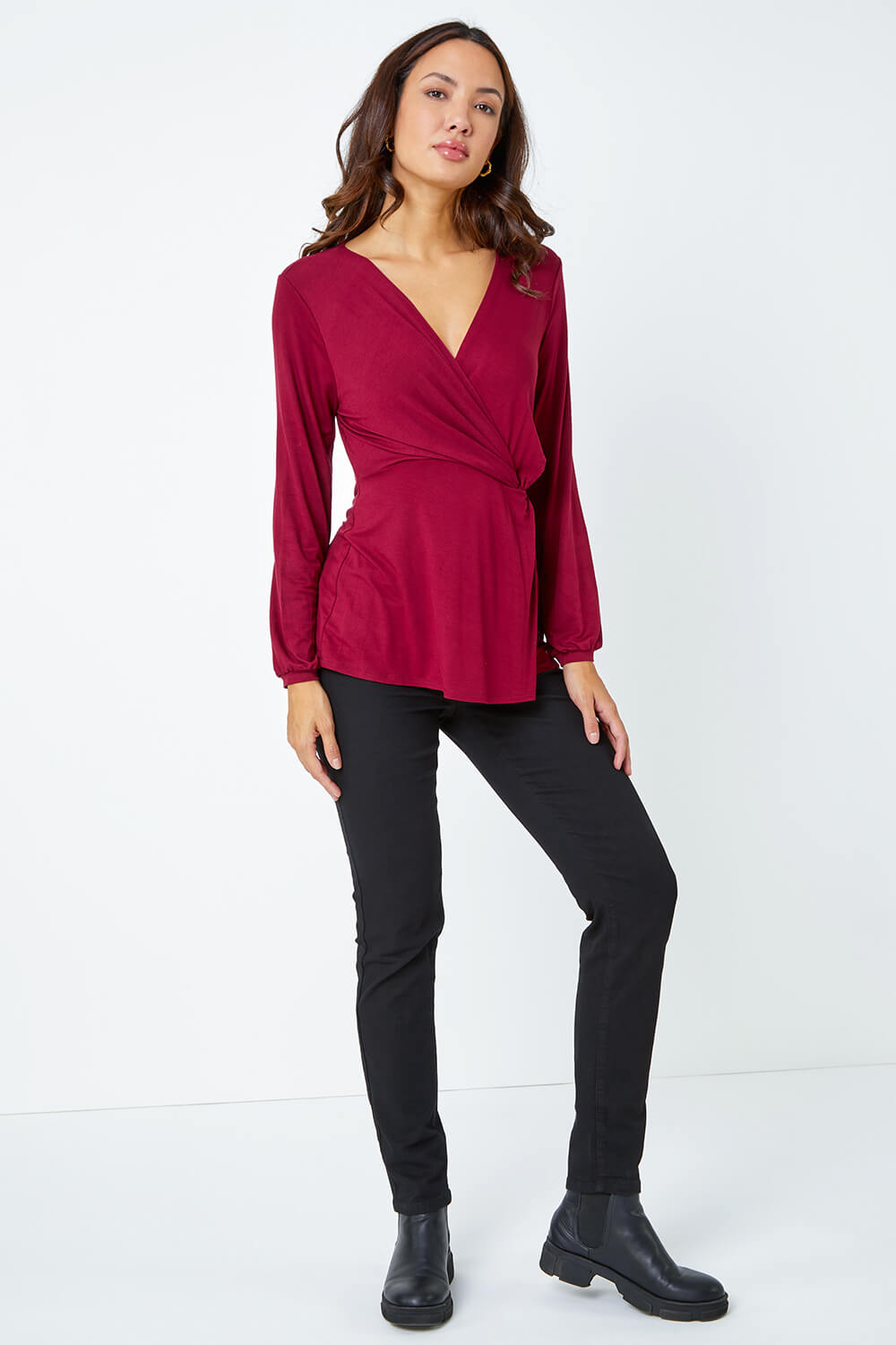 Side Twist Knot Top in Port - Roman Originals UK