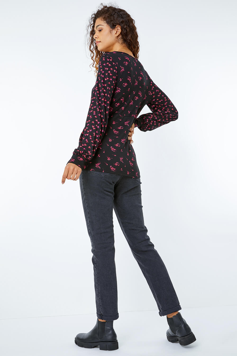 Ditsy Floral Ladder Lace Top in Black - Roman Originals UK