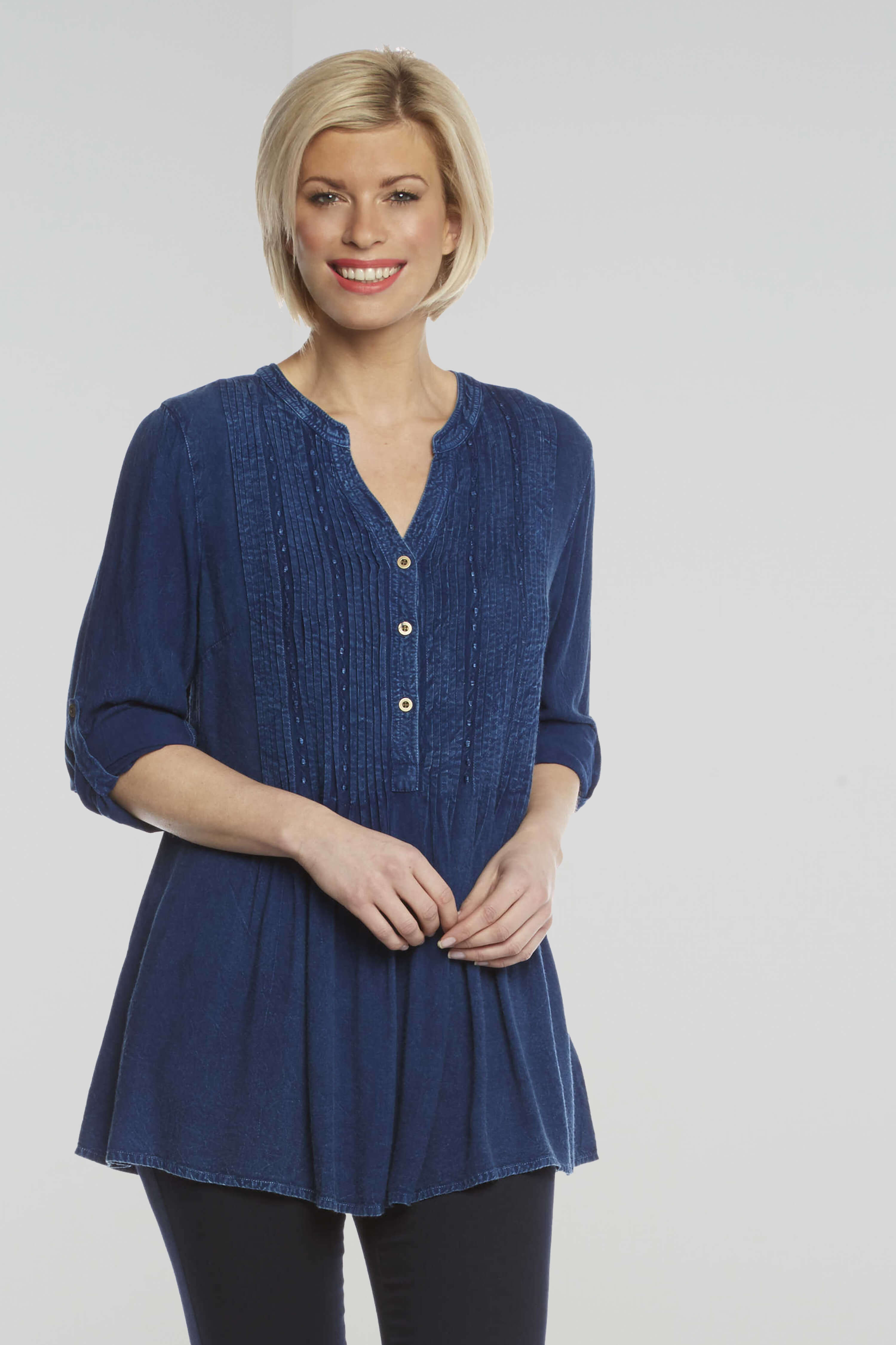Pin Tuck Blouse in Denim - Roman Originals UK