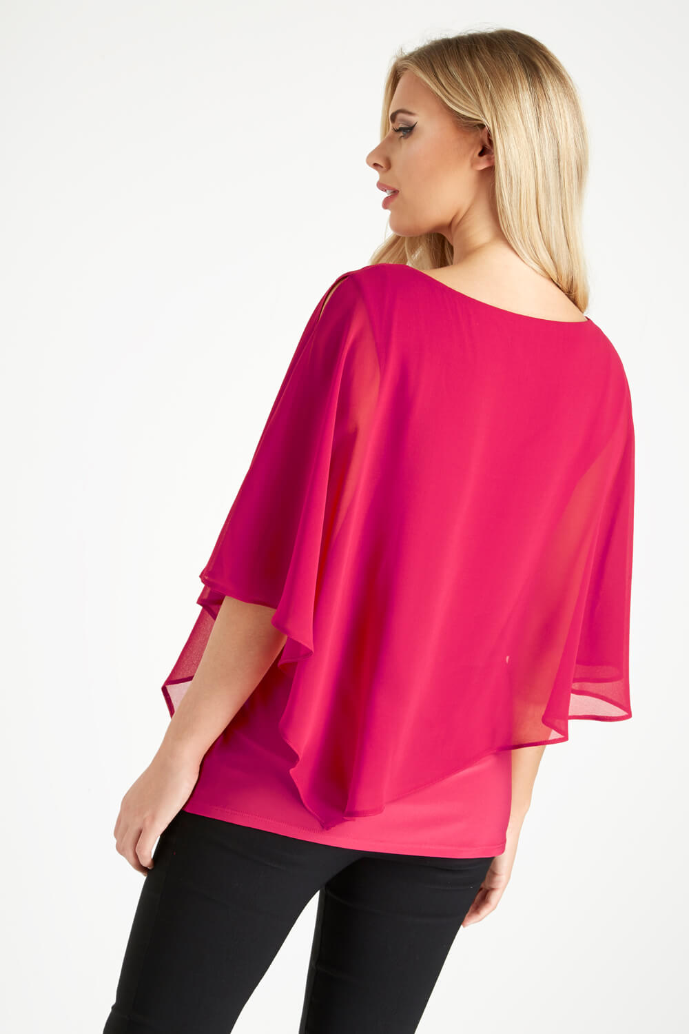 Gem Detail Chiffon Overlay Top in Pink - Roman Originals UK