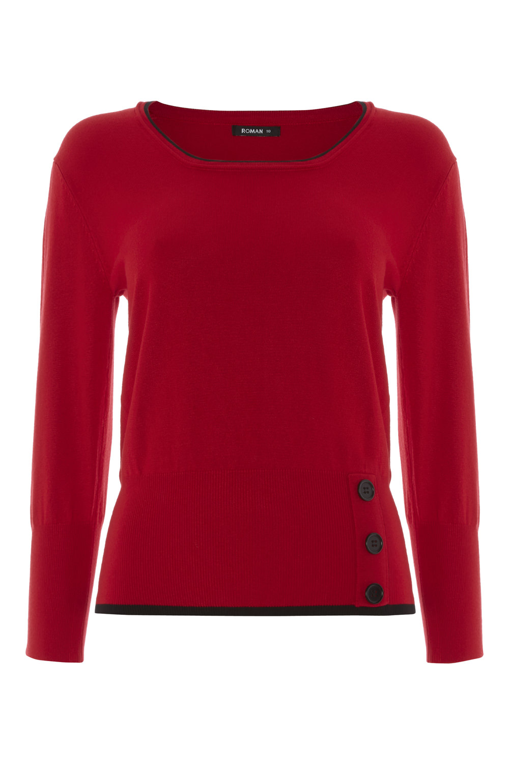 Contrast Button Detail Jumper in Red - Roman Originals UK