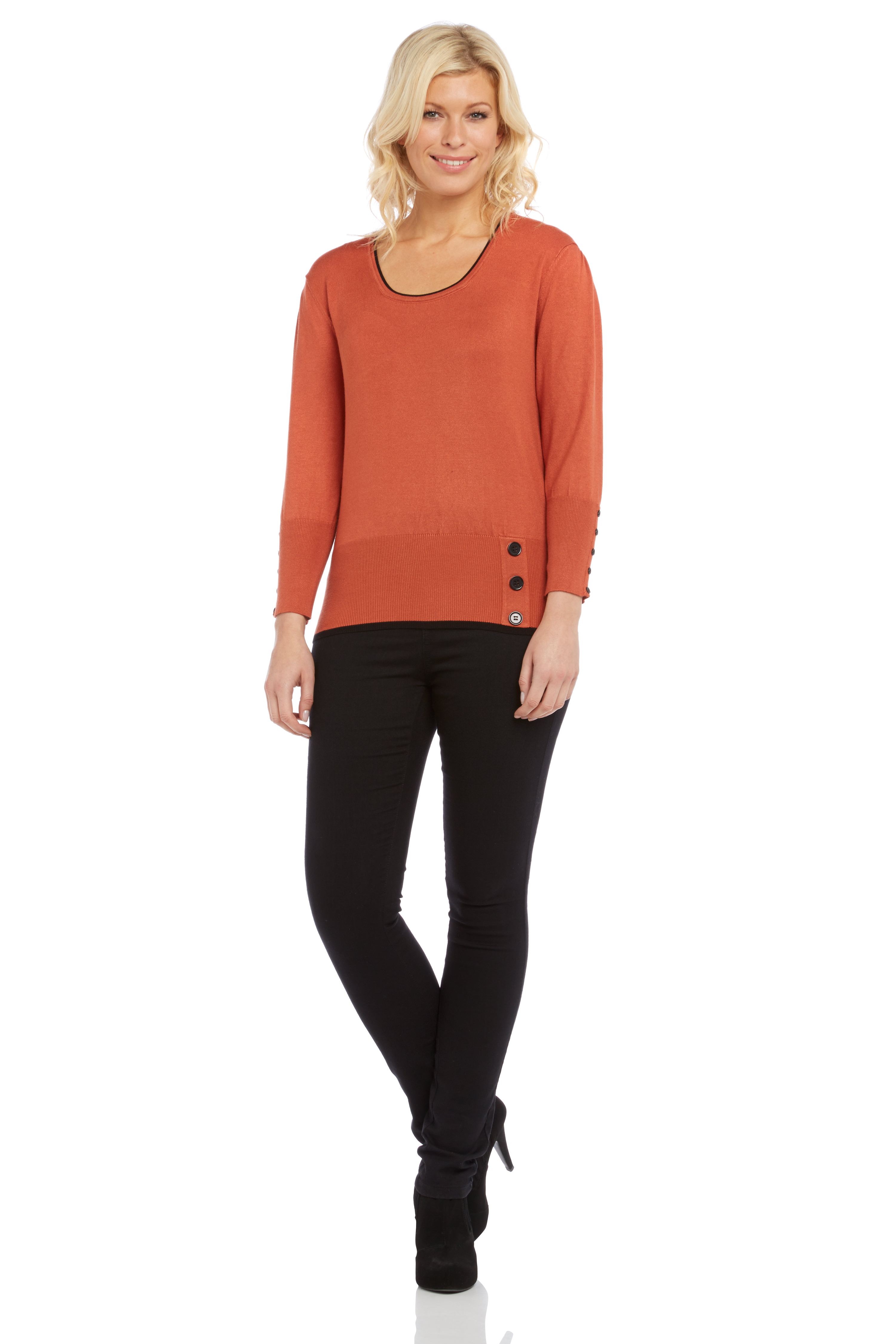 Contrast Button Detail Jumper in Rust - Roman Originals UK