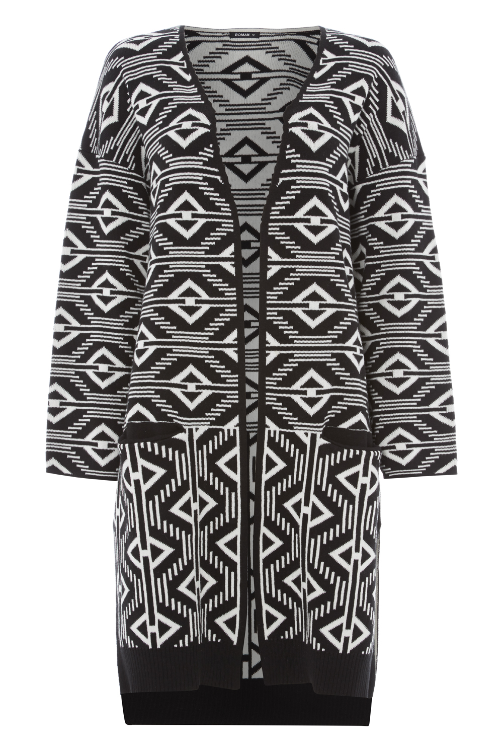 Aztec Jacquard Cardigan in Black - Roman Originals UK