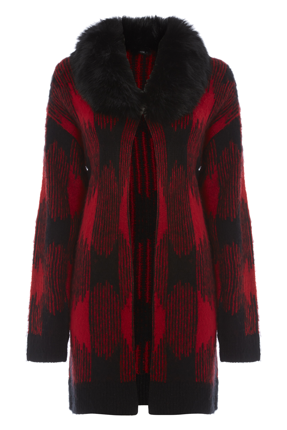 Fluffy Checked Cardigan in Red - Roman Originals UK