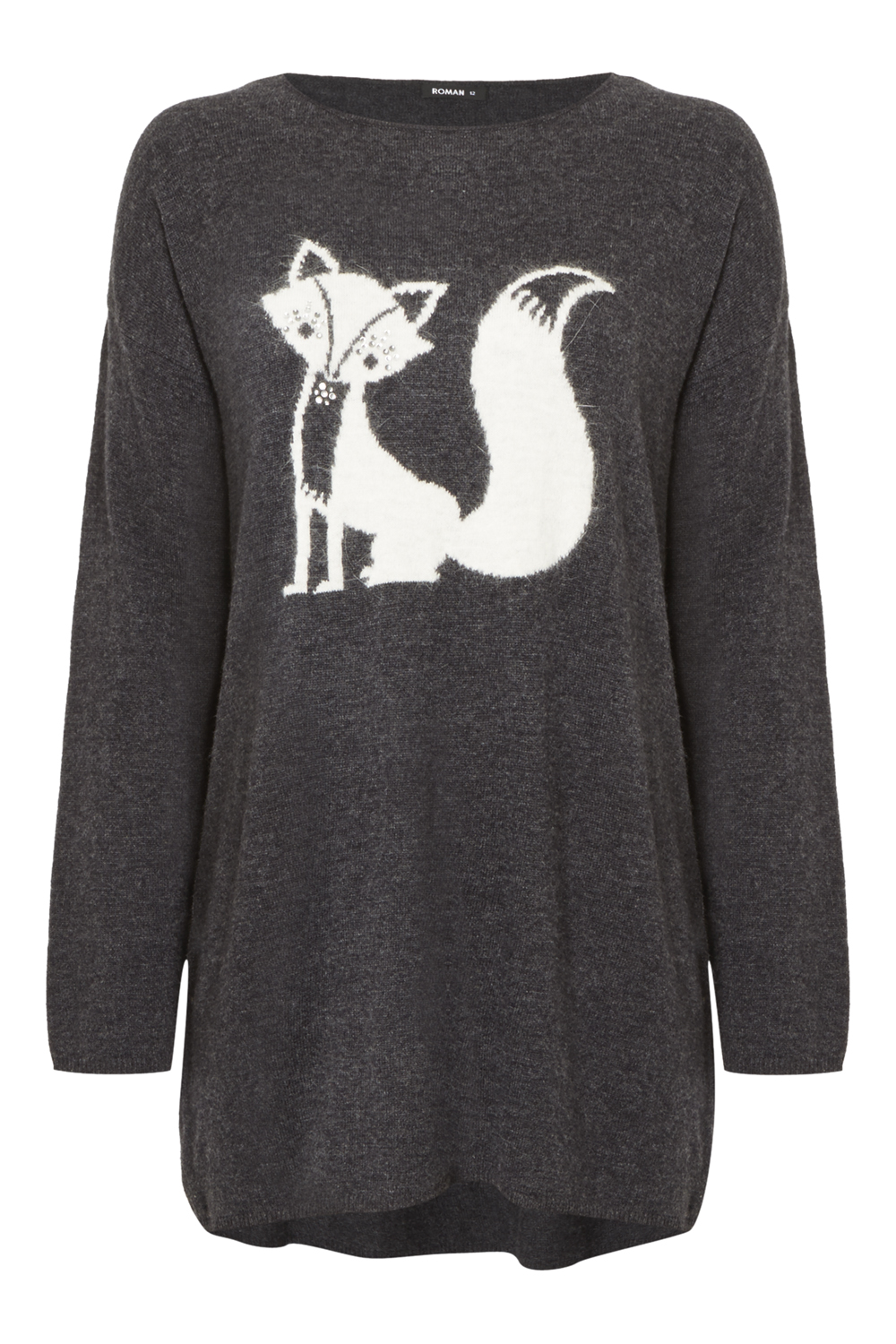 Fox Motif Jumper in Charcoal - Roman Originals UK