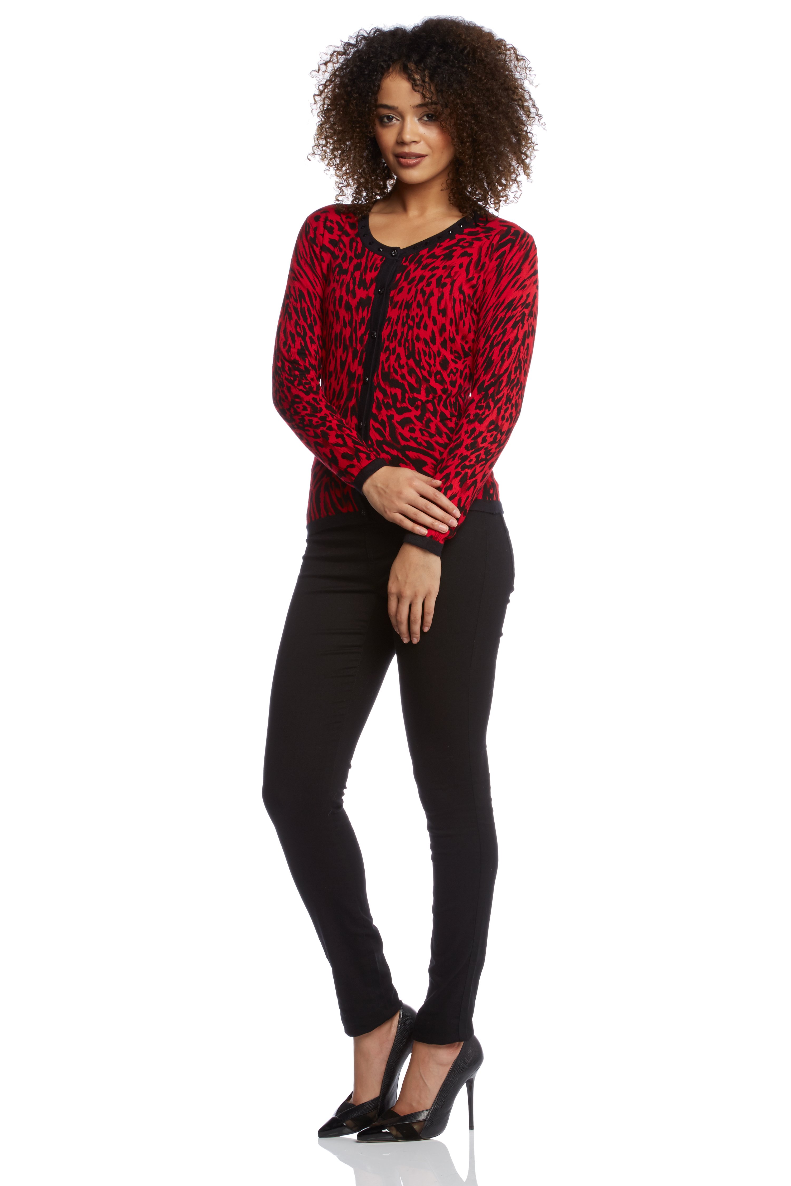 Leopard Print Cardigan in Red - Roman Originals UK