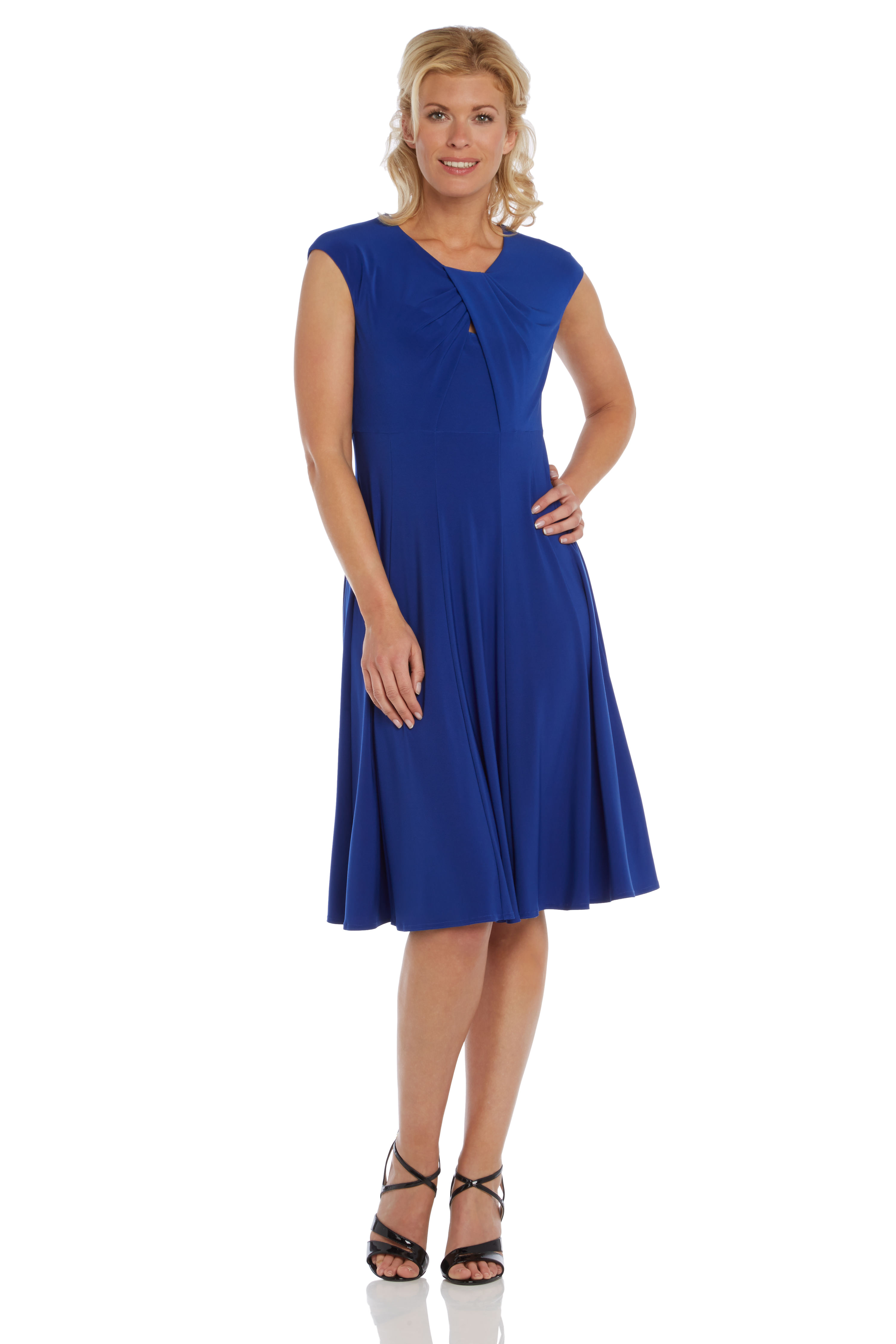 Front Cross Jersey Dress in Royal-Blue - Roman Originals UK