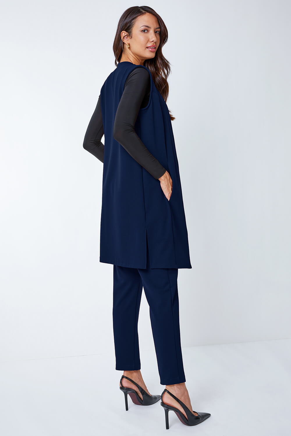 Premium Stretch Sleeveless Jacket in Midnight Blue - Roman Originals UK