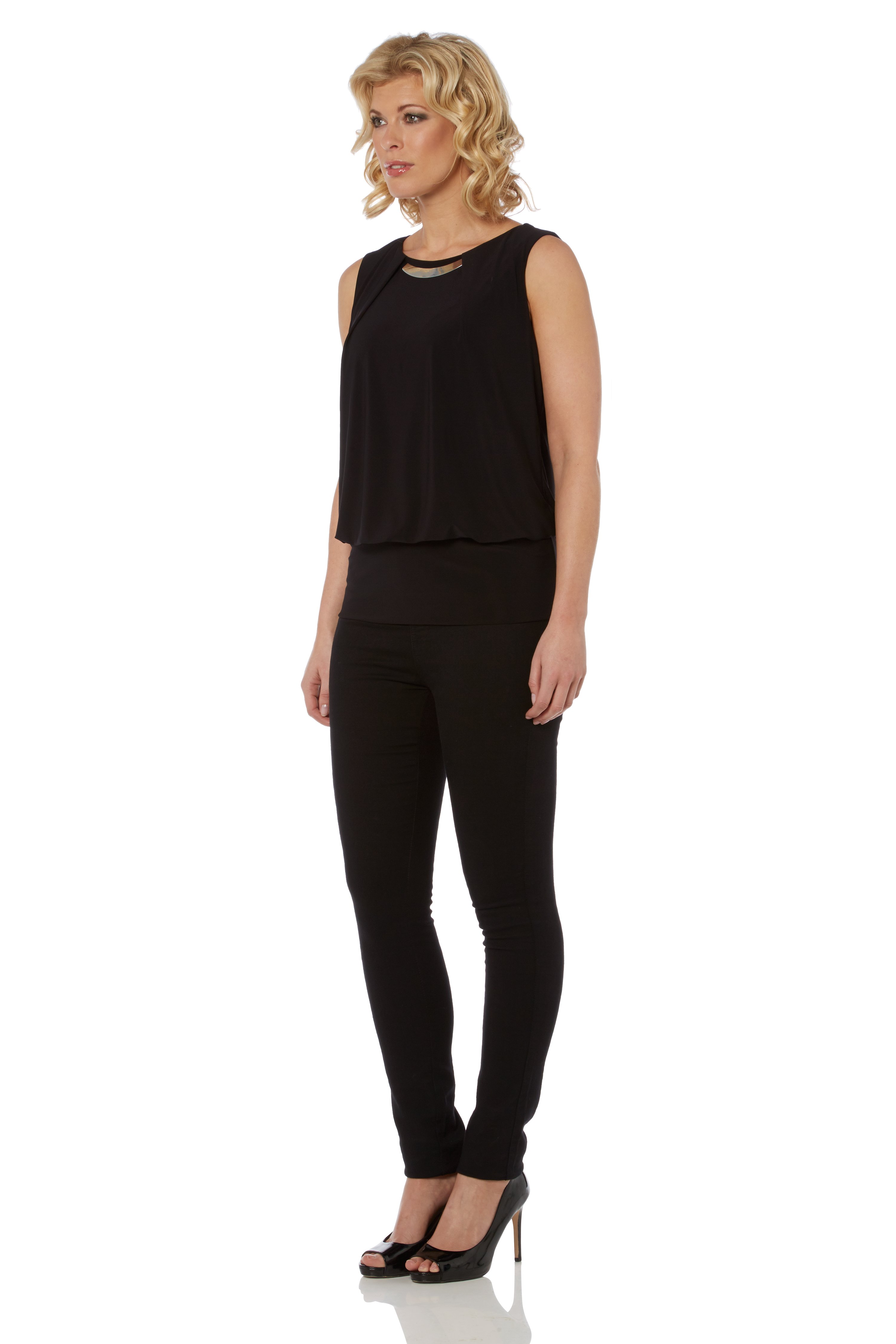 Half Moon Collar Top in Black - Roman Originals UK