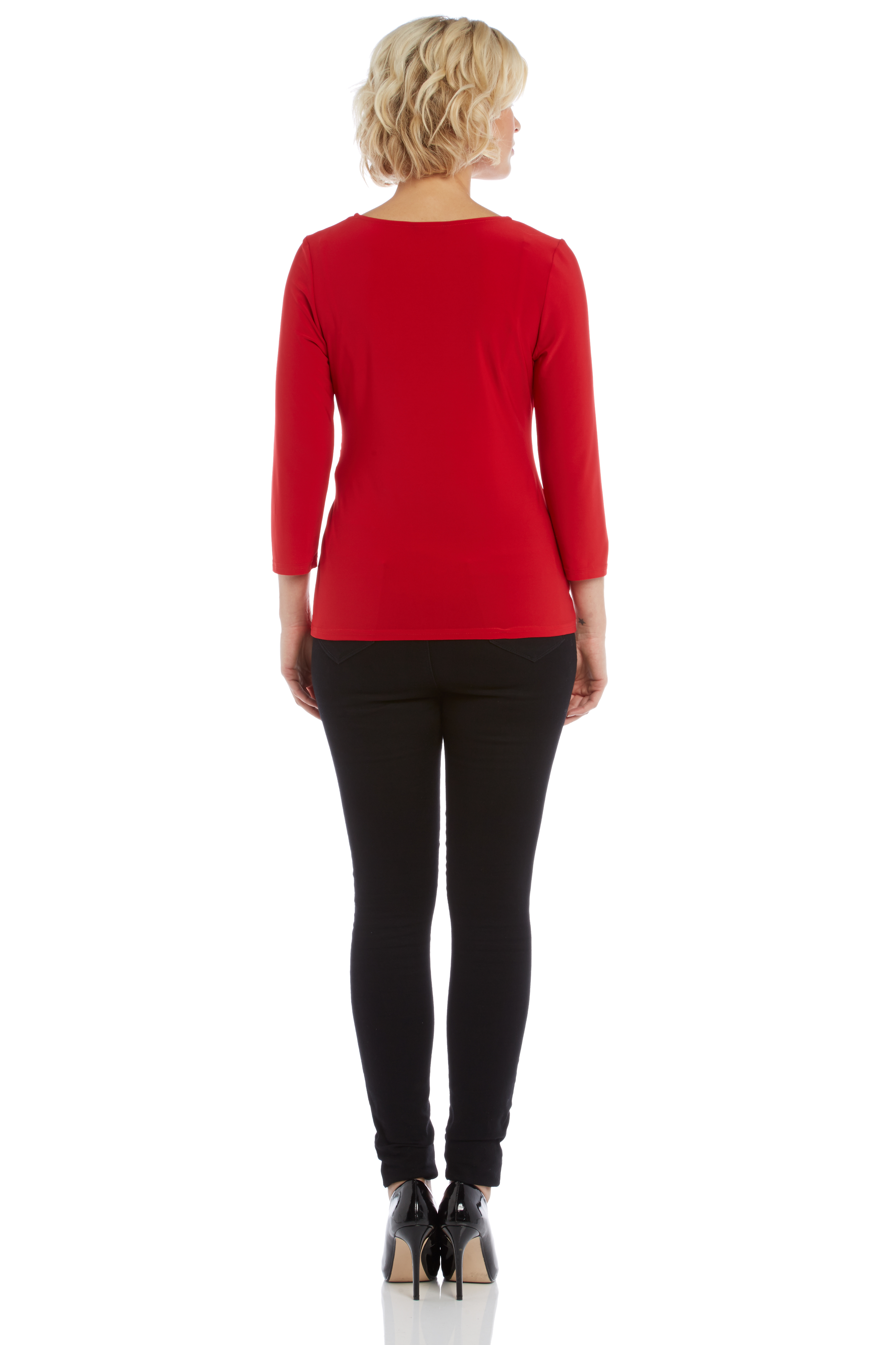 Long Sleeve Drape Top in Red - Roman Originals UK