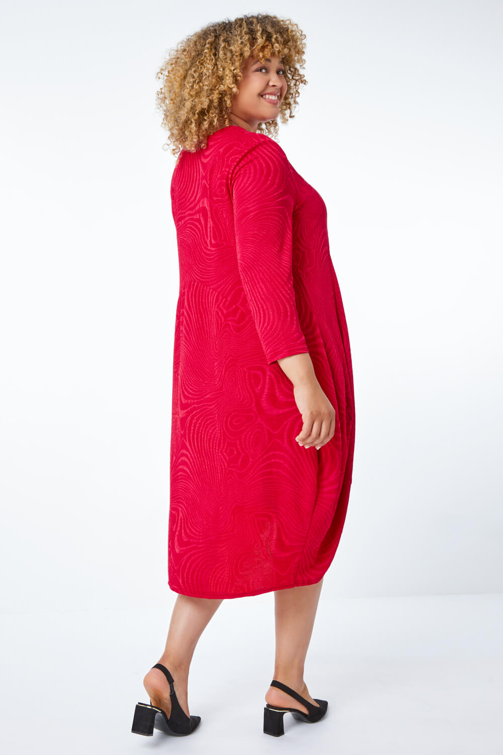 Curve Swirl Texture Cocoon Dress in Red - Roman Originals UK
