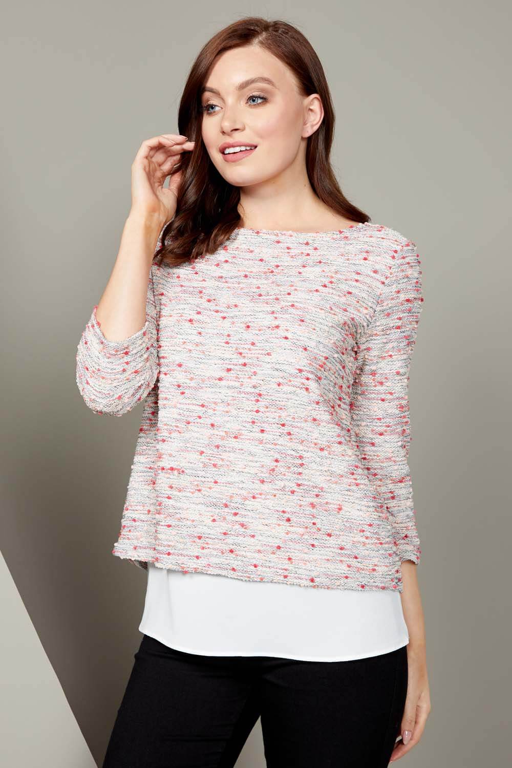 Chiffon Hem Slit Back Textured Top in PINK - Roman Originals UK