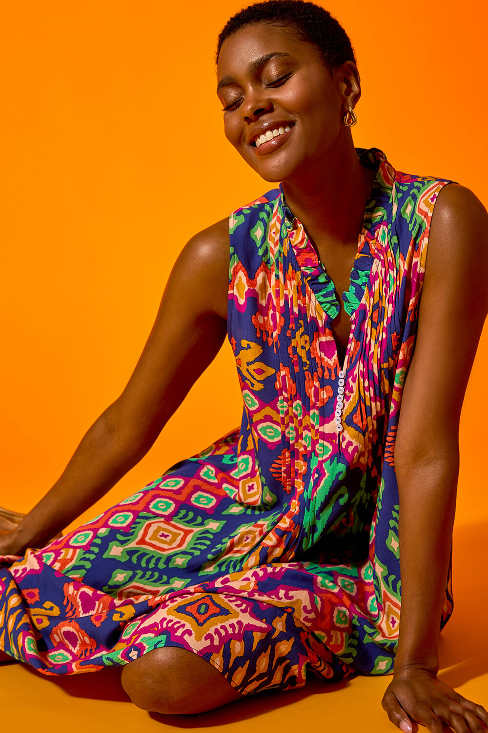 Purple Aztec Print Pintuck Detail Smock Dress | Roman UK