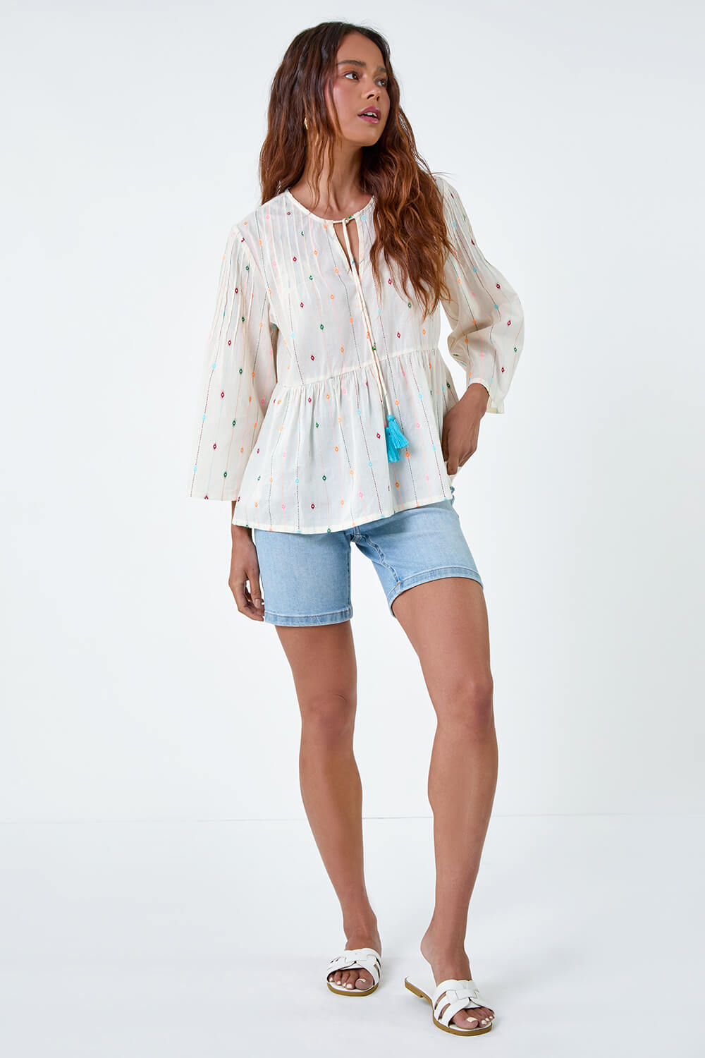 Ivory Petite Embroidered Cotton Smock Top | Roman UK
