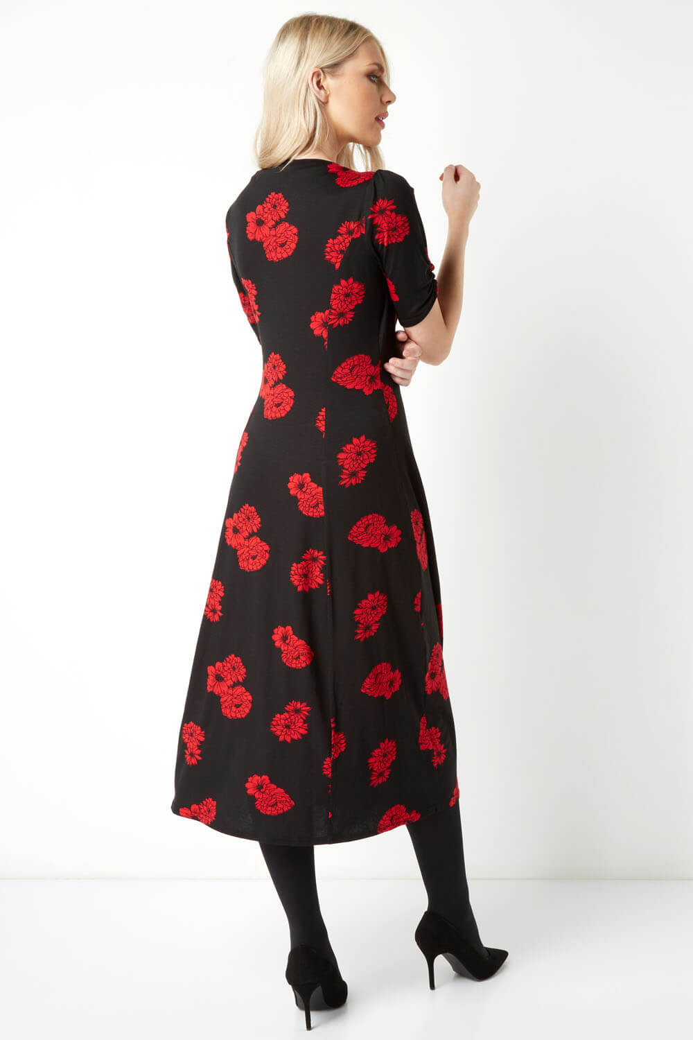 Floral Midi Tea Dress in Red - Roman Originals UK