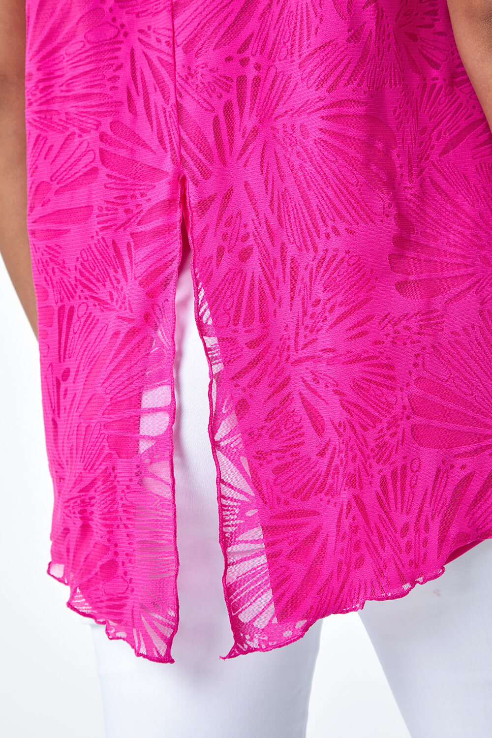 Cerise Sleeveless Textured Burnout Print Top | Roman UK