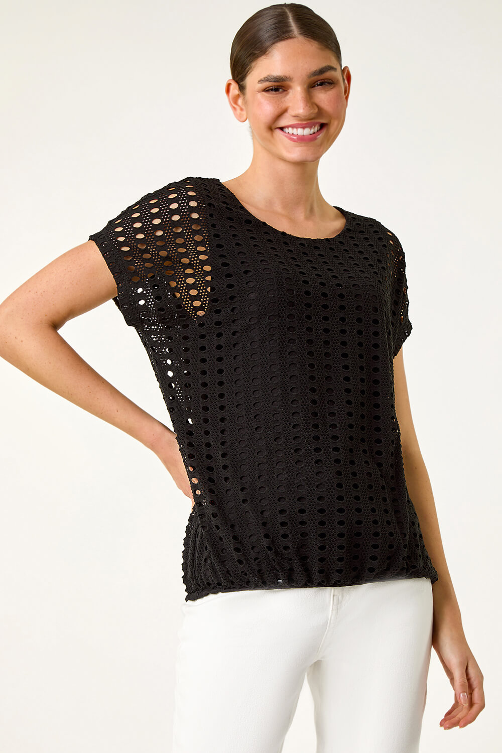 Black Cut Out Detail Stretch Top | Roman UK