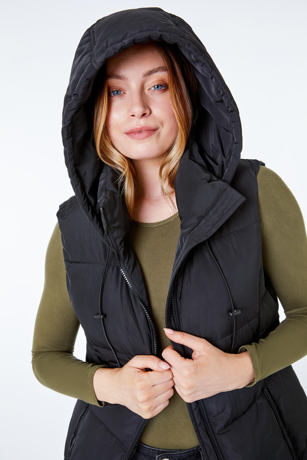 Longline Hooded Gilet in Black - Roman Originals UK