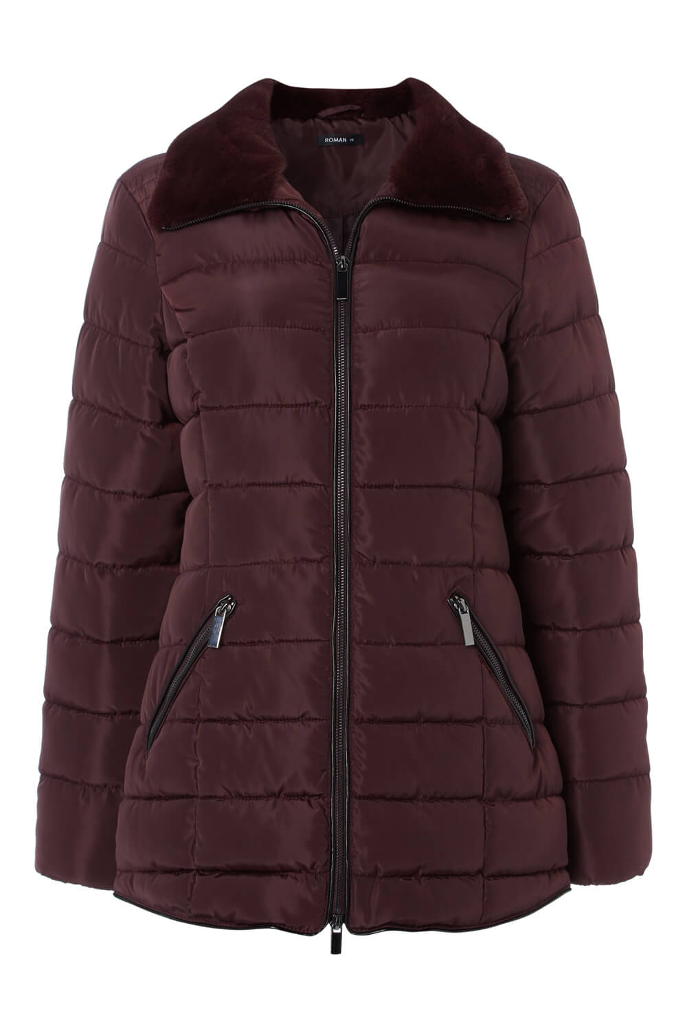 Short Zip Through Padded Coat in Wine - Roman Originals UK