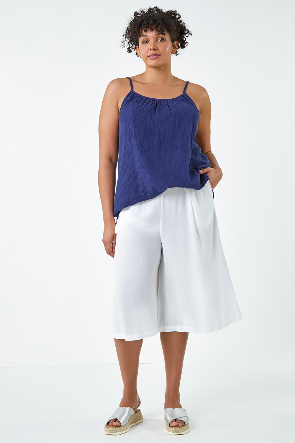 Navy Curve Cotton Cami Top | Roman UK