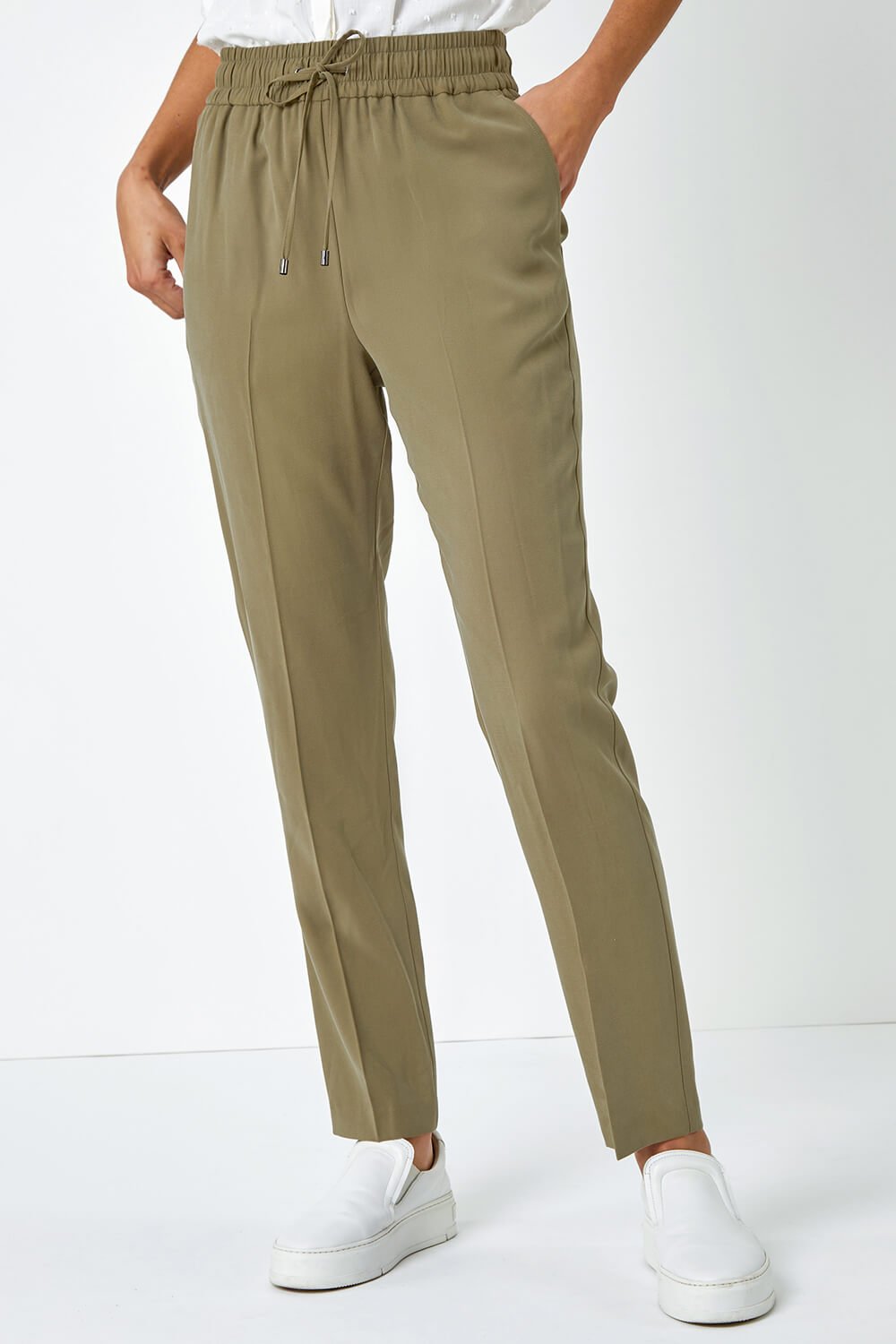 Smart Drawstring Joggers in Khaki - Roman Originals UK