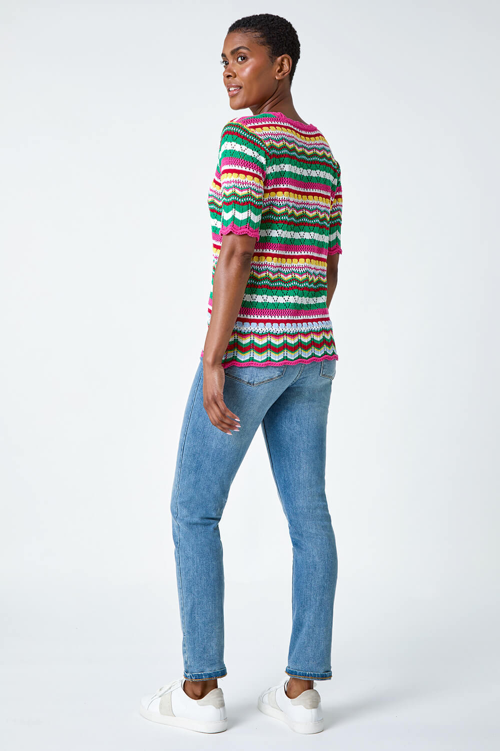 Pink Wave Print Knitted Cotton Top | Roman UK