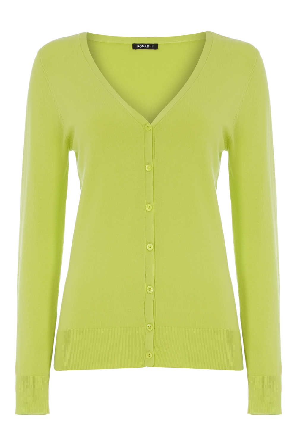Plain Button Detail Cardigan in Lime - Roman Originals UK