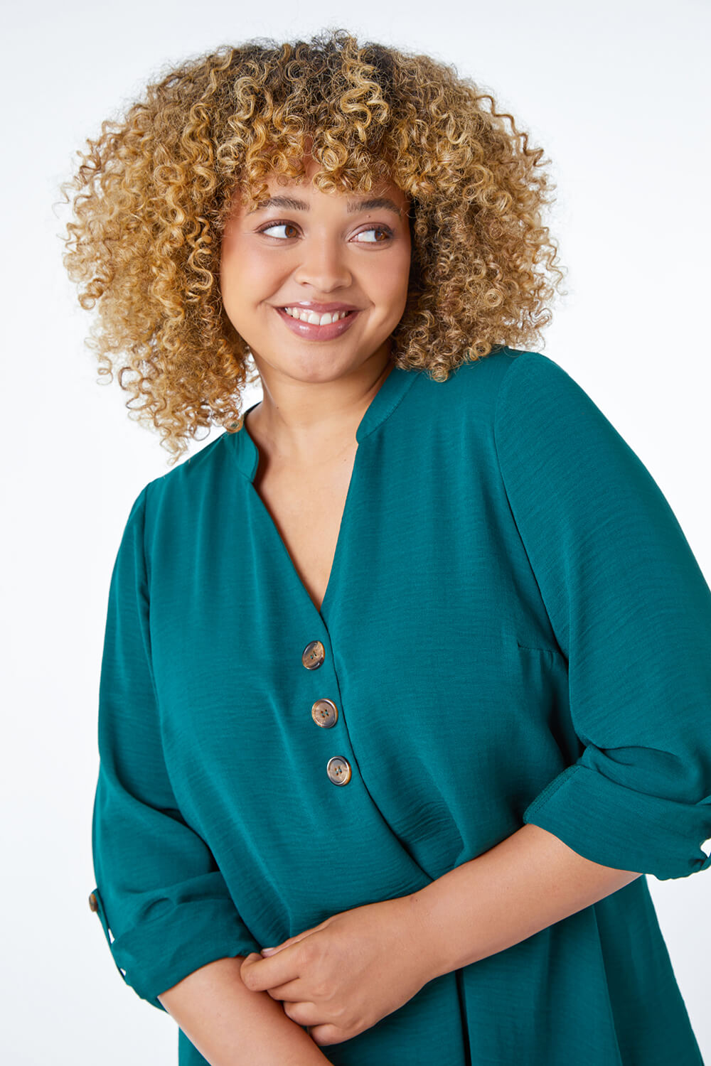 Curve Linen Look Shirt in Forest - Roman Originals UK