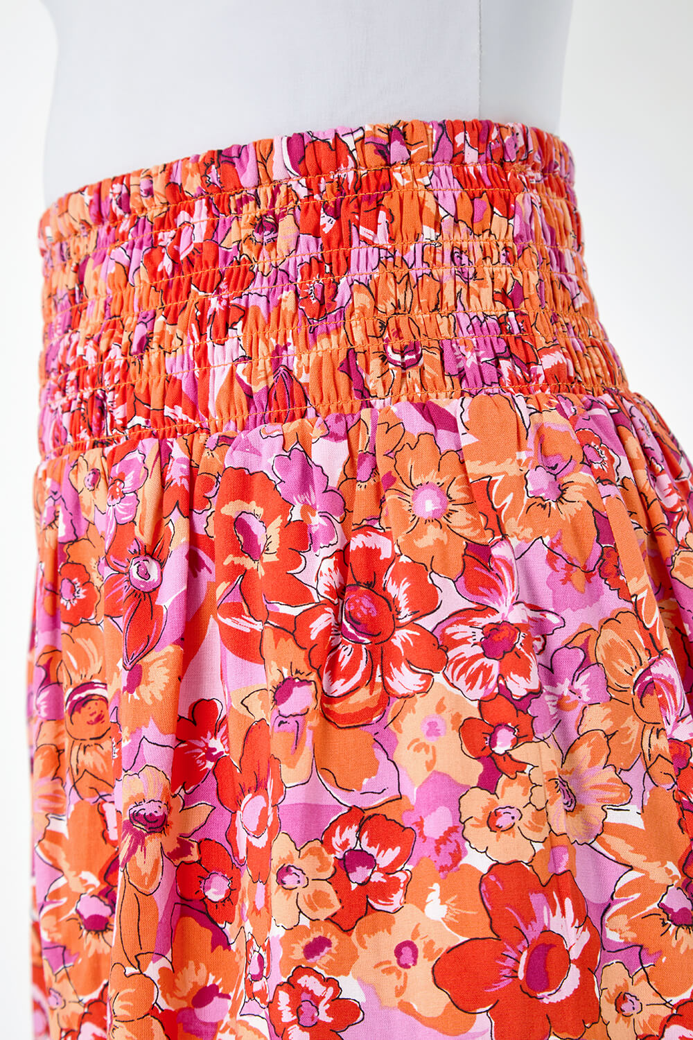 Orange Floral Stretch Shirred Mini Skirt | Roman UK