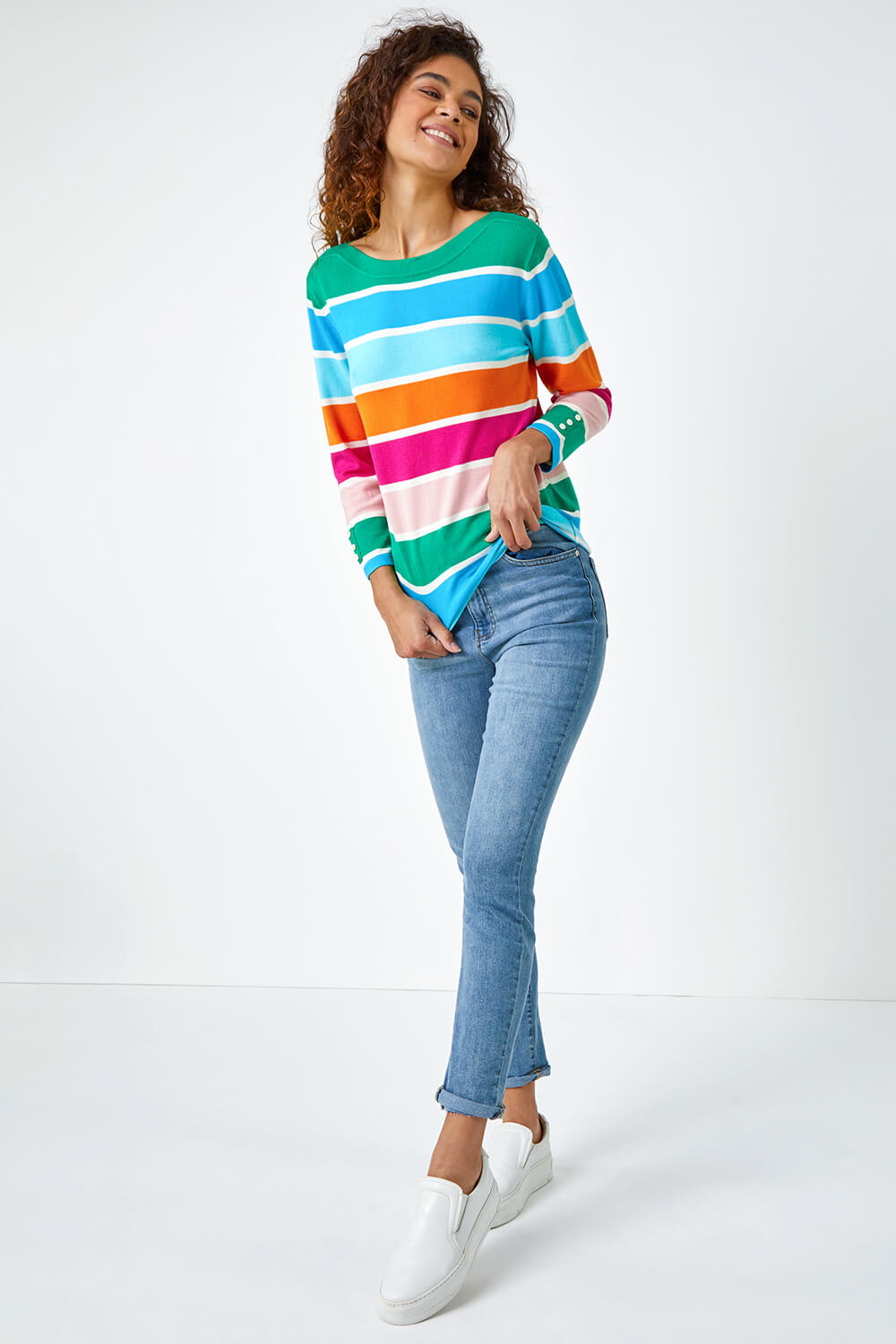 Colour Block Stripe Jumper in Blue - Roman Originals UK