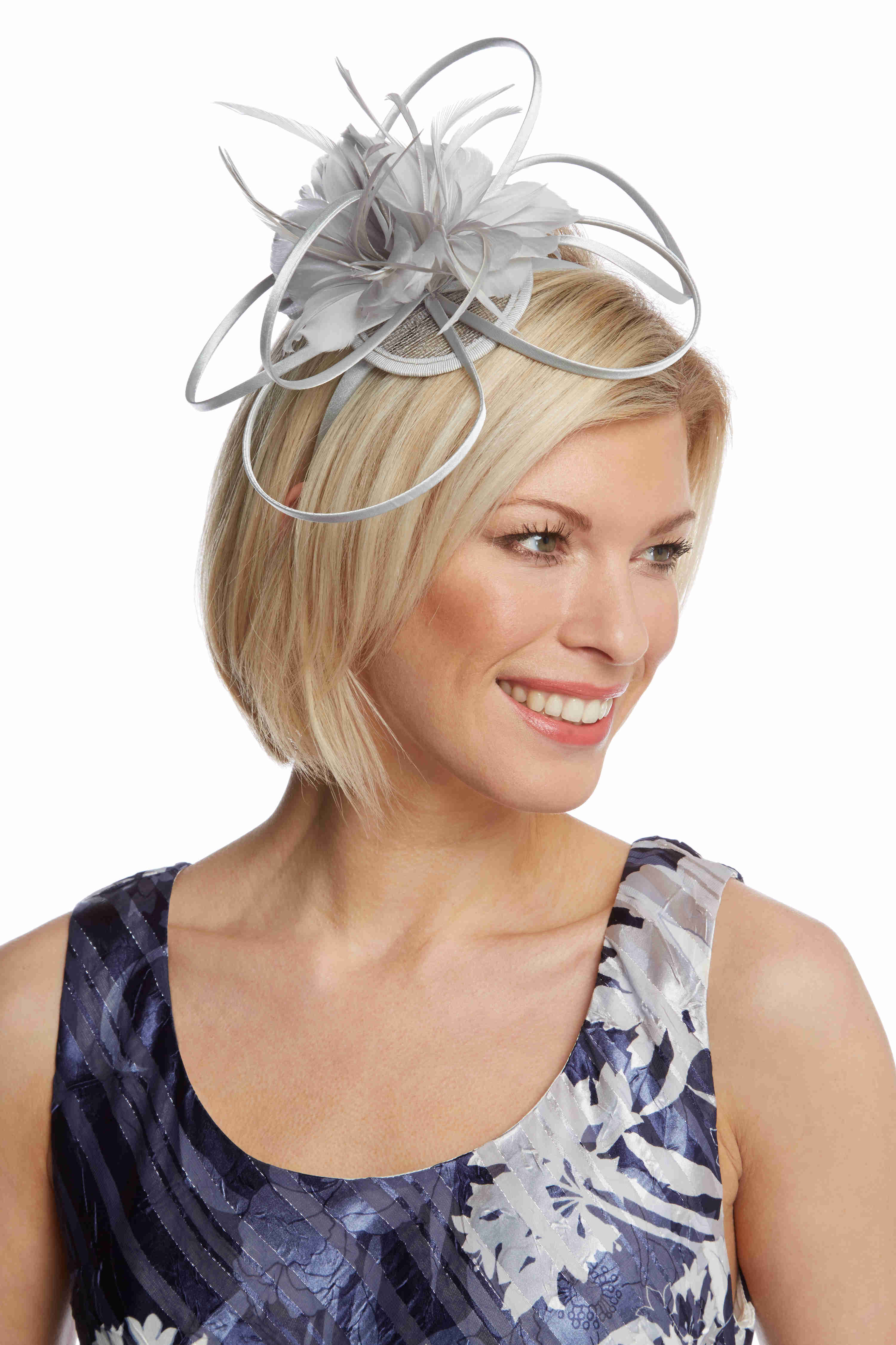 Feather Head Band Fascinator in Silver - Roman Originals UK