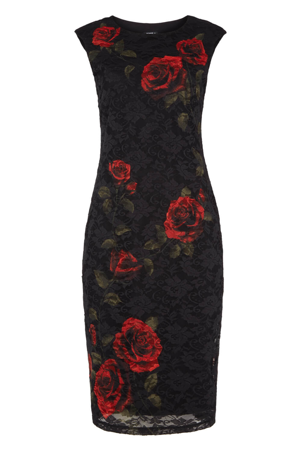 Rose Print Lace Dress in Red - Roman Originals UK