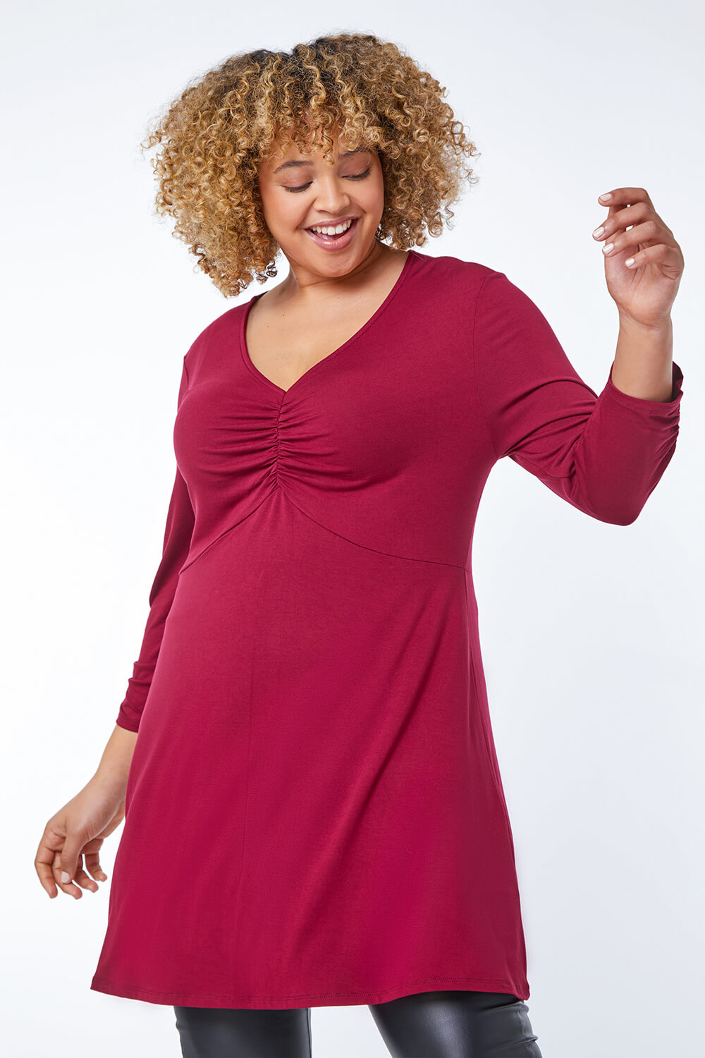 Curve Gathered Stretch Top in Red - Roman Originals UK