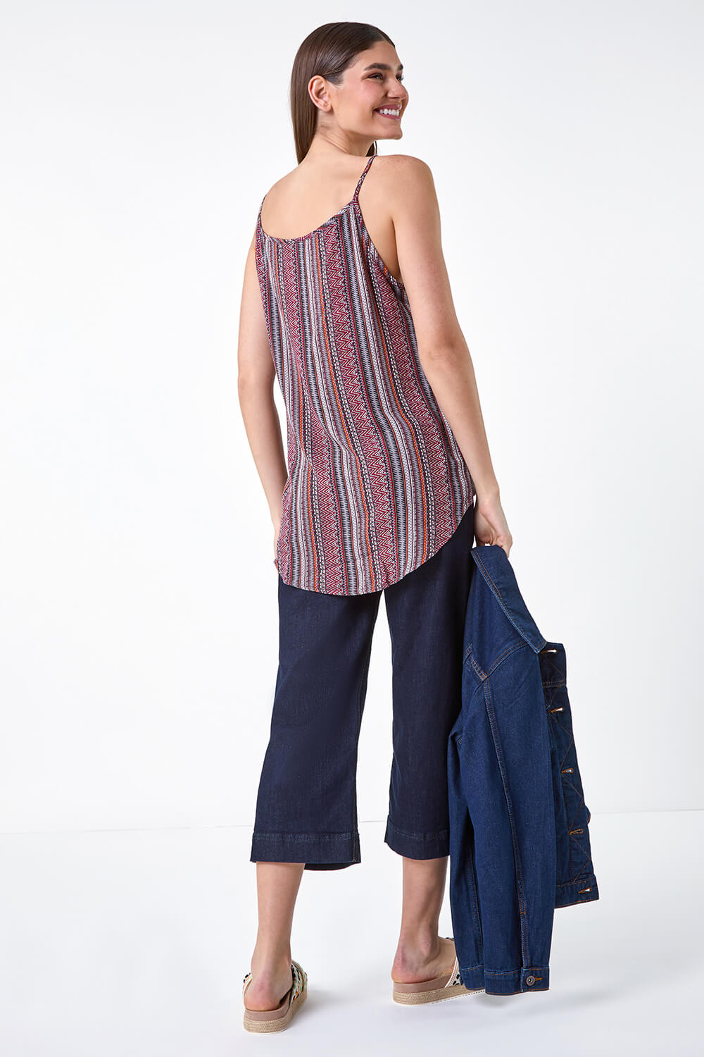 Maroon Aztec Stripe Print Wrap Front Vest Top | Roman UK