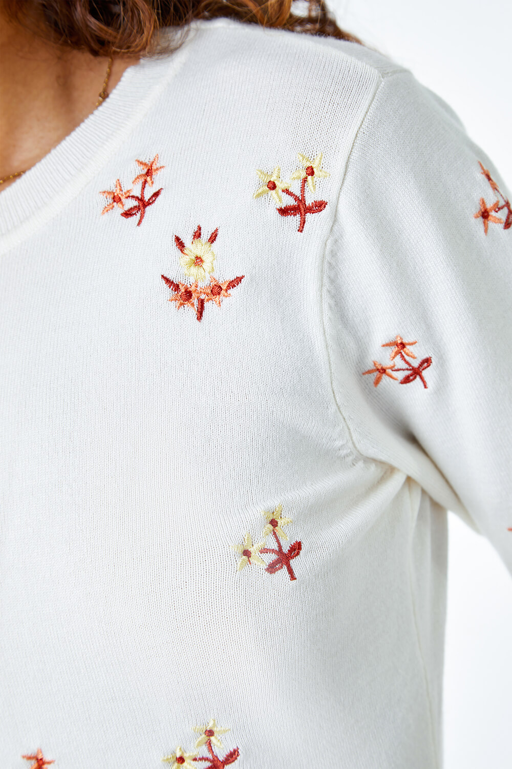 Floral Embroidered Jumper in Ivory - Roman Originals UK