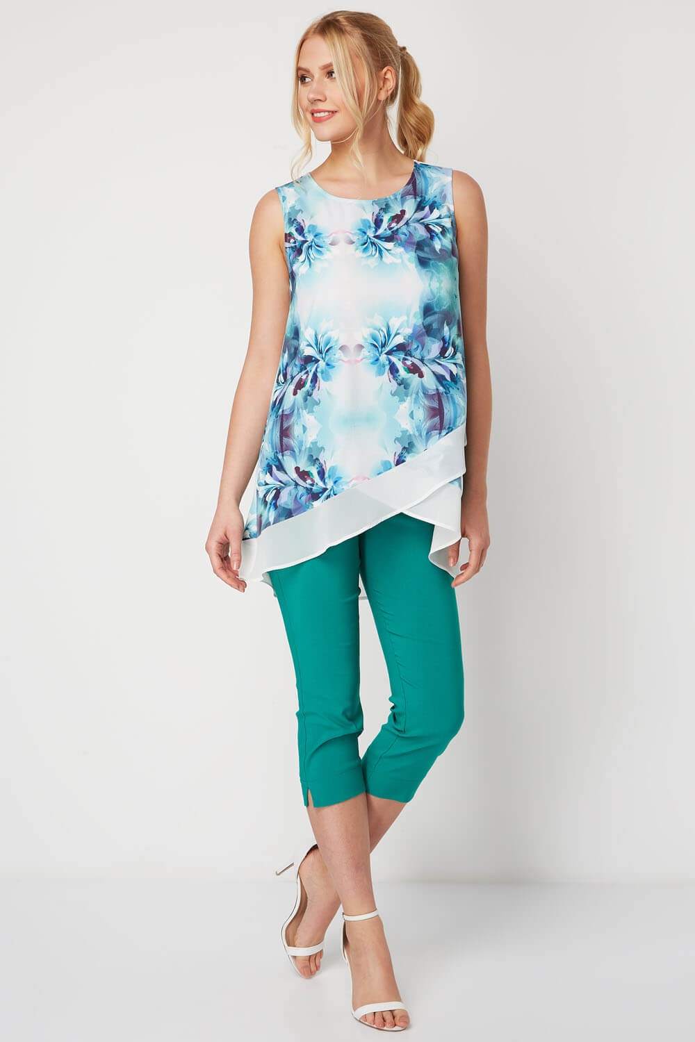 Floral Sleeveless Cross Over Top in Mint - Roman Originals UK