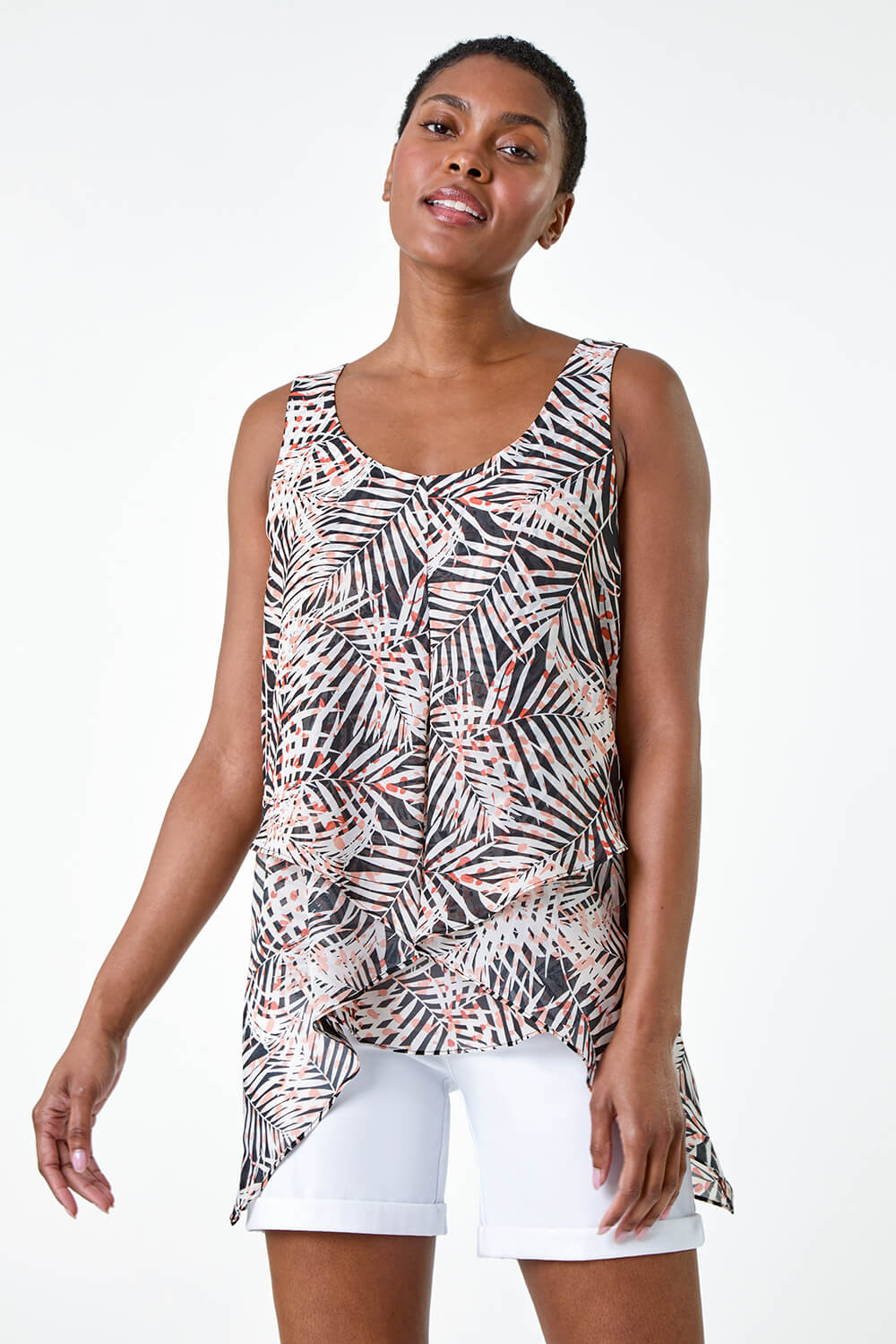 Black Tropical Leaf Asymmetric Vest Top | Roman UK