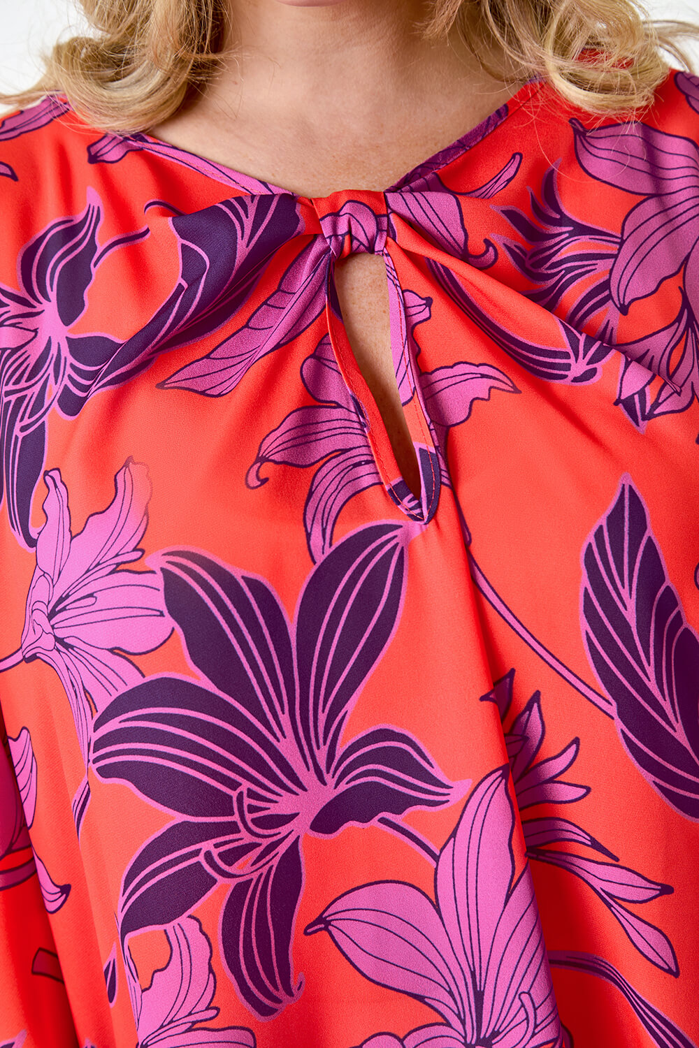 Orange Curve Floral Twist Detail Keyhole Top | Roman UK