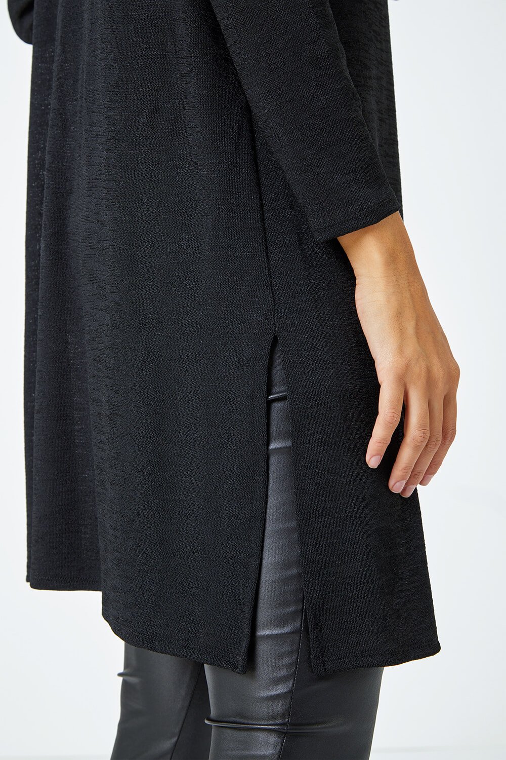 Longline Stretch Jersey Cardigan in Black - Roman Originals UK
