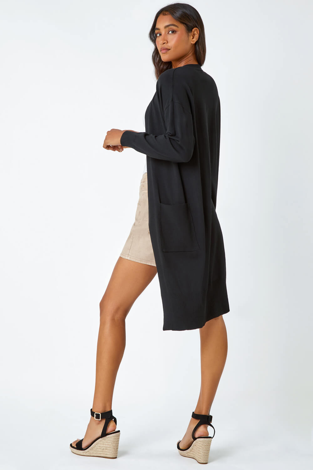 Black Knitted Longline Cardigan | Roman UK