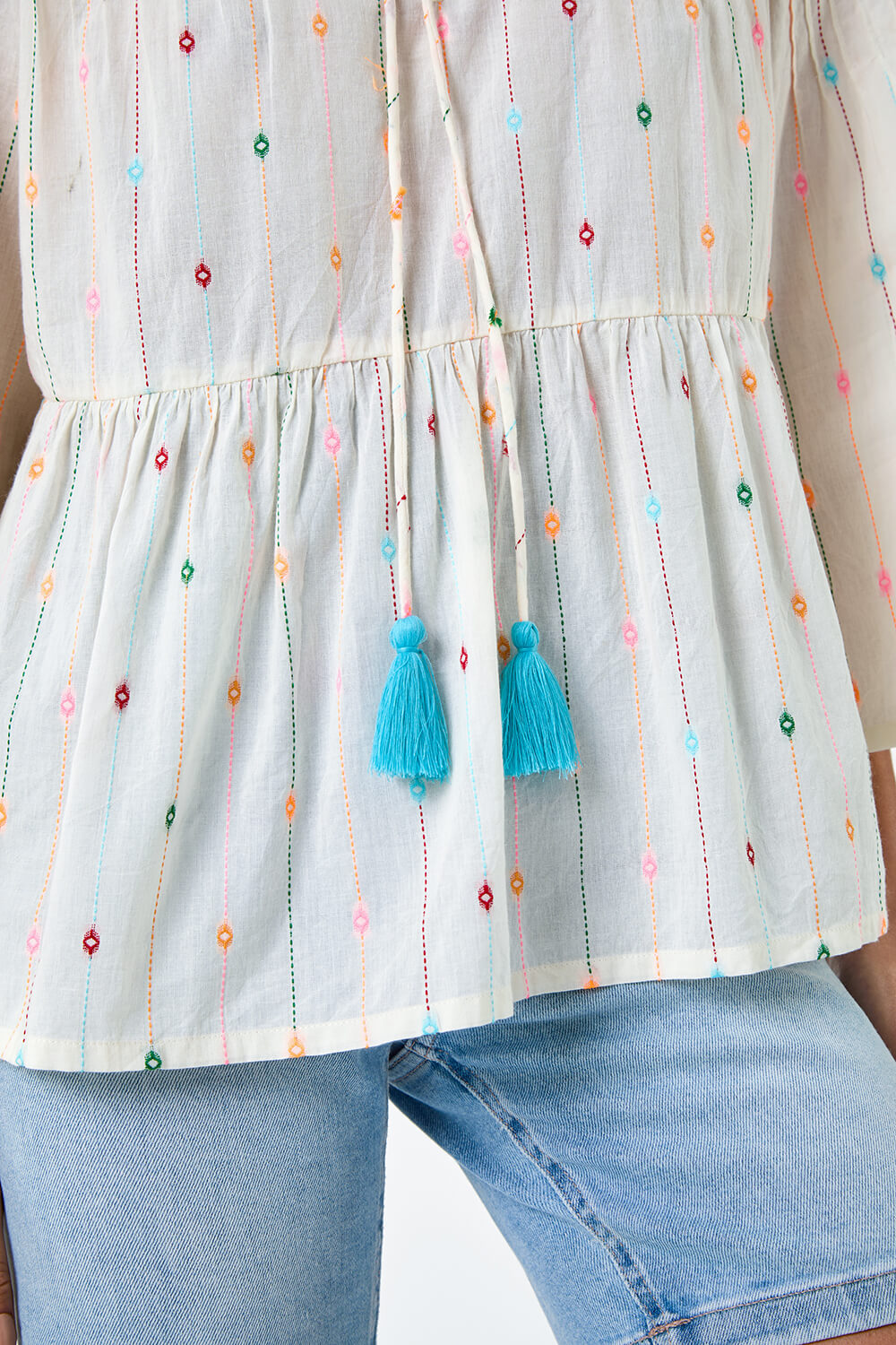 Ivory Petite Embroidered Cotton Smock Top | Roman UK