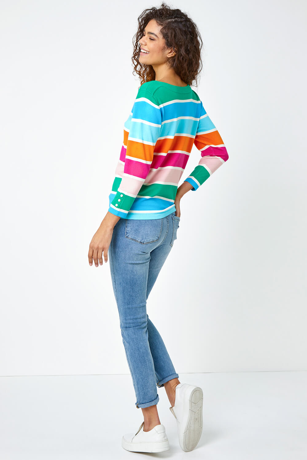Colour Block Stripe Jumper in Blue - Roman Originals UK