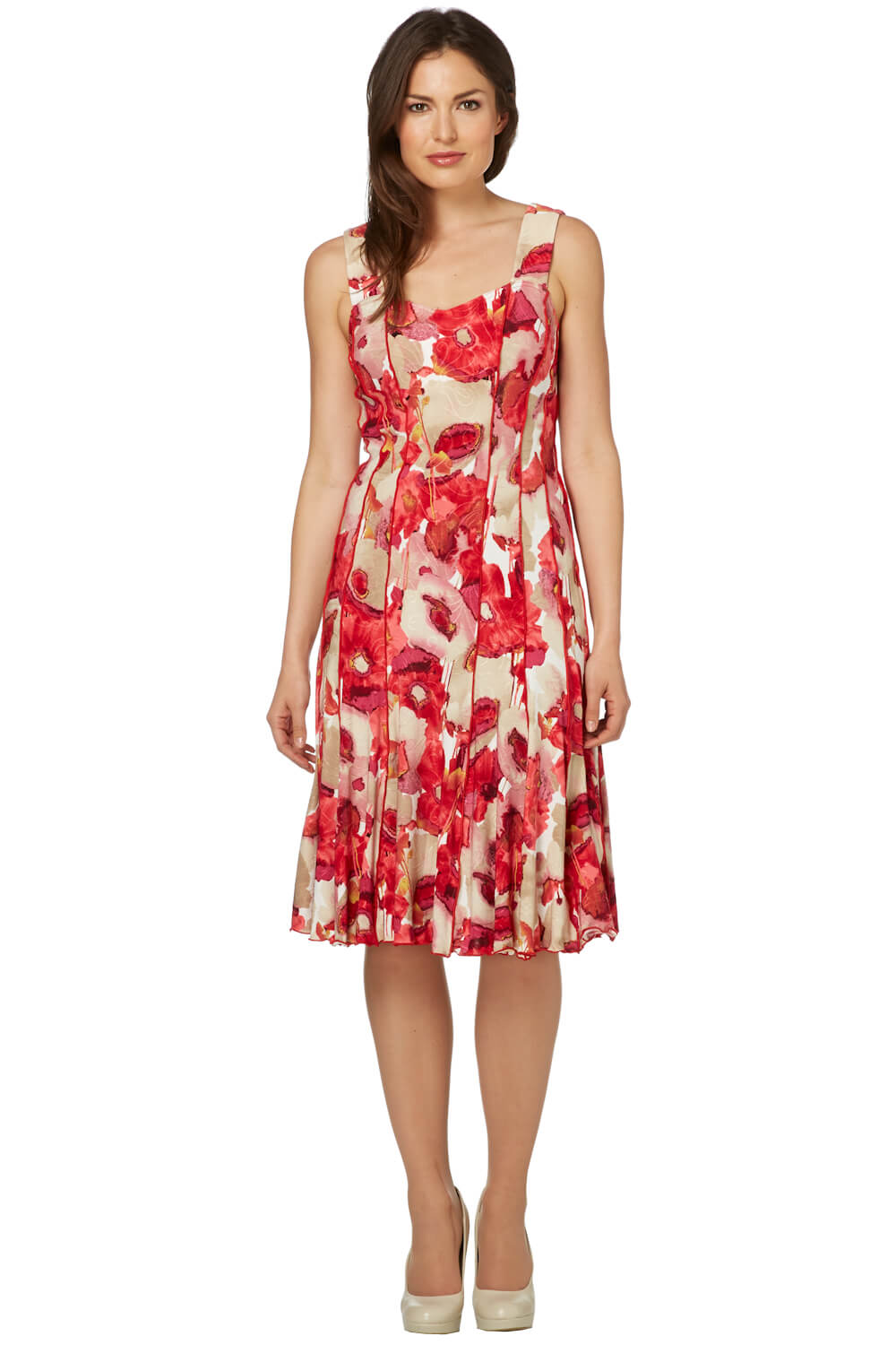 Printed Multi Panel Dress in Red - Roman Originals UK