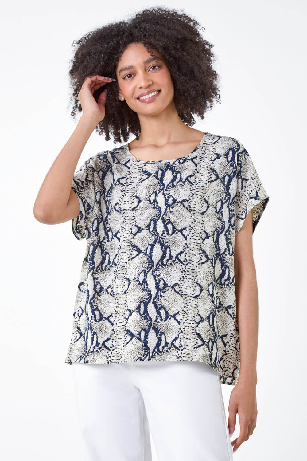 Grey Snake Print Woven Top | Roman UK