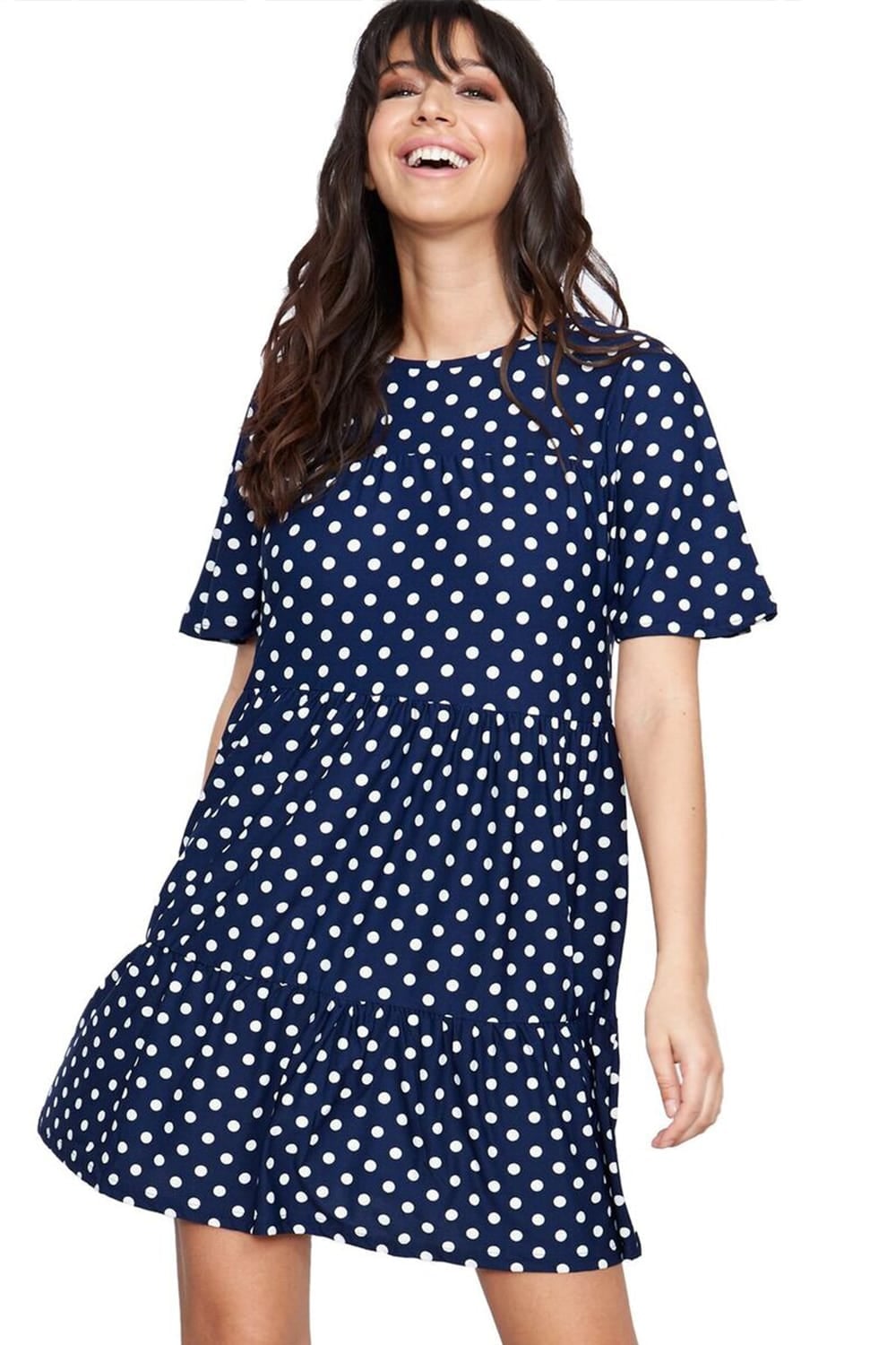 Blue Vanilla Tiered Smock Dress in Navy - Roman Originals UK