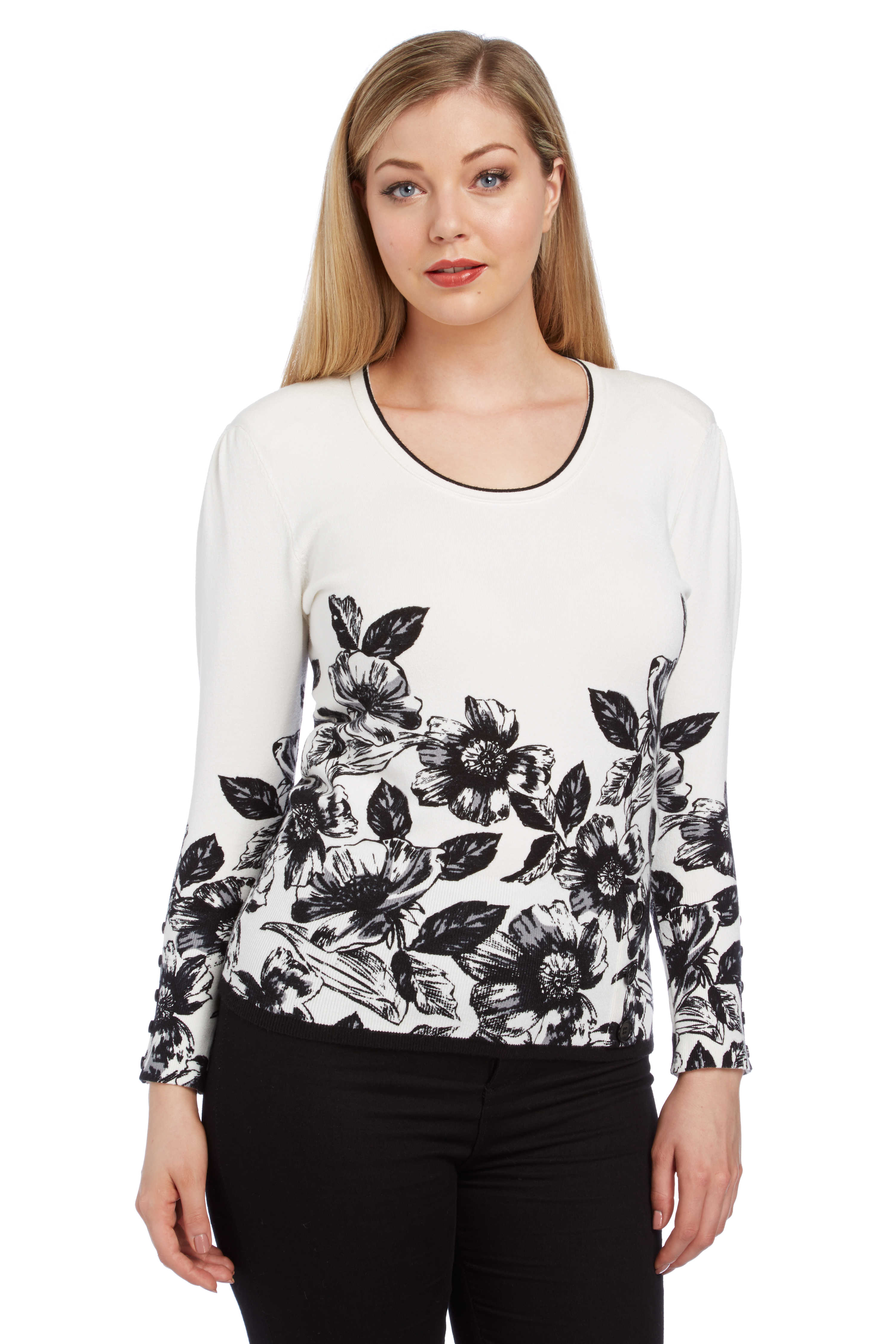 Floral Border Jumper in Ivory - Roman Originals UK