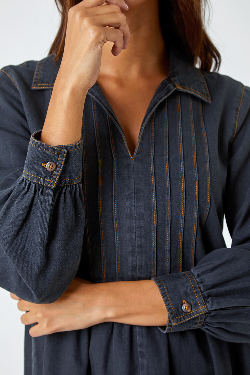 Black Cotton Blend Denim Shirt Dress | Roman UK